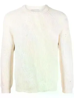 LANEUS Ripped Ribbed-knit Jumper - Neutrals