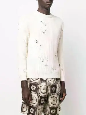 LANEUS Ripped Ribbed-knit Jumper