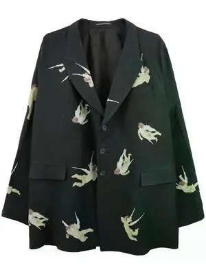 Yohji Yamamoto Linen Blend Angel Print Single-breasted Blazer
