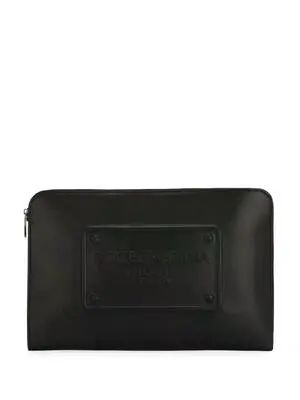 Dolce & Gabbana Logo-debossed Leather Clutch Bag - Black