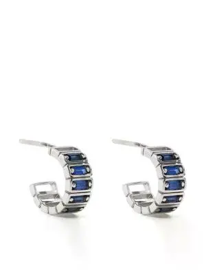 SUZANNE KALAN 18kt White Gold Baguette Sapphire Hoop Earrings - Silver