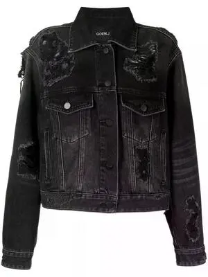 Goen.j Distressed Denim Trucker Jacket - Black