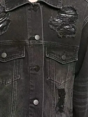Goen.j Distressed Denim Trucker Jacket - Black