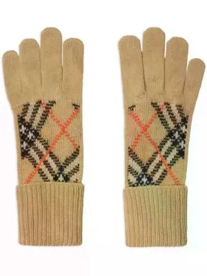 Burberry Intarsia Knit Nova Check Gloves - Neutrals