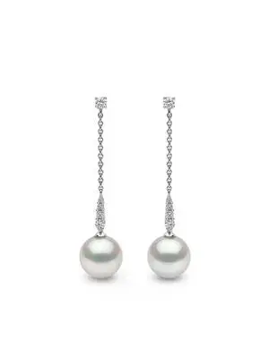 Yoko London 18kt White Gold Freshwater Pearl And Diamond Drop Earrings - Silver