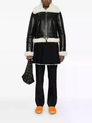 Kenzo Grained Leather Jacket With Shearling Trim