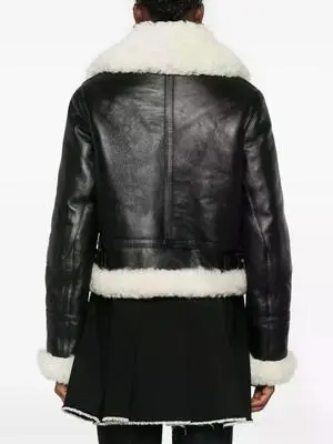 Kenzo Grained Leather Jacket With Shearling Trim