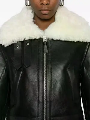 Kenzo Grained Leather Jacket With Shearling Trim