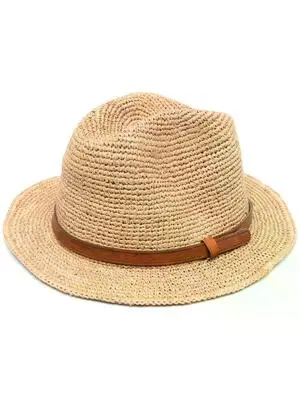 IBELIV Leather-trimmed Woven Fedora Hat - Neutrals