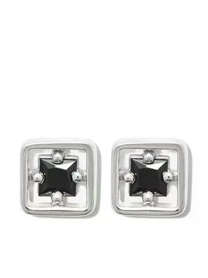 SUZANNE KALAN 18kt White Gold Inlay Black Sapphire Stud Earrings - Silver