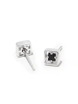 SUZANNE KALAN 18kt White Gold Inlay Black Sapphire Stud Earrings