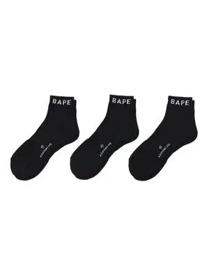 A BATHING APE Logo-embellished Ankle Socks Set Of Three - Black