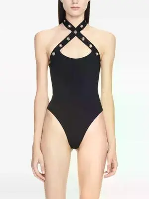 Off-White Eyelet-embellished Halterneck Swimsuit
