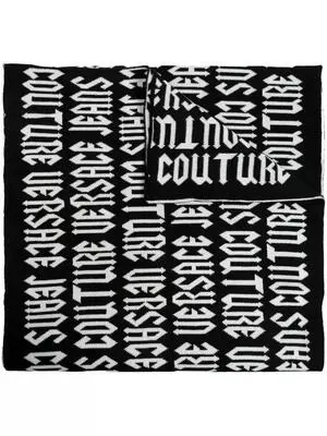 Versace Intarsia Knit-logo Scarf - Black