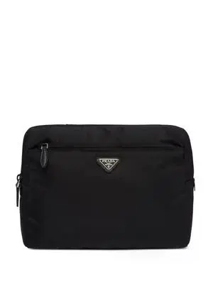 Prada Logo Triangle Pouch - Black