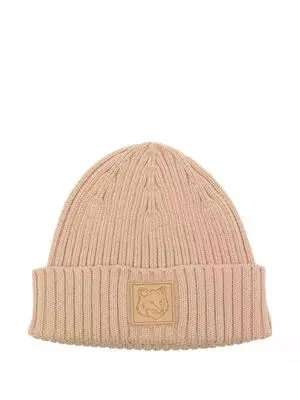 Maison Kitsuné Bold Fox Head Leather Patch Beanie - Brown