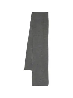 Polo Ralph Lauren Embroidered-logo Ribbed-knit Scarf - Grey