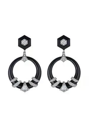 Fred Leighton 18kt Diamond And Jade Coiled Door Knocker Earrings - Silver