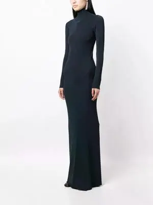 Off-White Funnel-neck Long-sleeve Dress - Blue