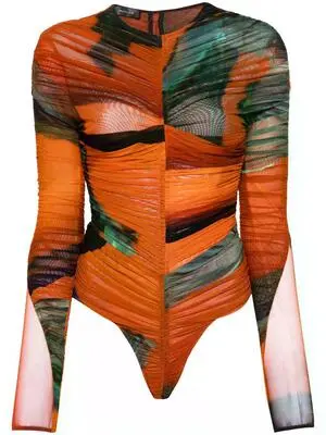 MUGLER Archive-print Mesh Bodysuit