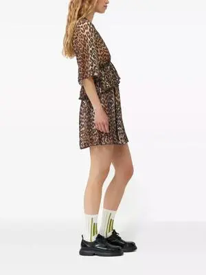 GANNI Leopard-print Georgette Minidress - Brown