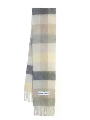 Acne Studios Checked Logo-appliqué Scarf Neutrals