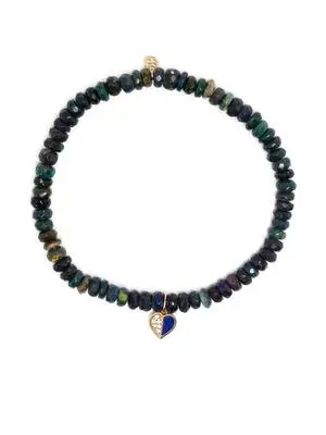 SYDNEY EVAN 14kt Yellow Gold Diamond Beaded Charm Bracelet - Green