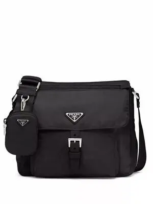 Prada Re-nylon Medium Shoulder Bag With Enameled Triangle Logo - Black