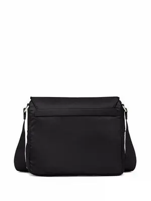 Prada Re-nylon Medium Shoulder Bag With Enameled Triangle Logo - Black
