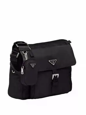 Prada Re-nylon Medium Shoulder Bag With Enameled Triangle Logo - Black