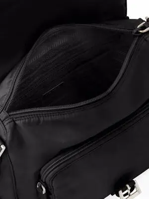 Prada Re-nylon Medium Shoulder Bag With Enameled Triangle Logo - Black