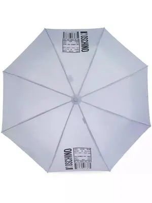 Moschino Compact Umbrella With Logo And Barcode Print - Grey