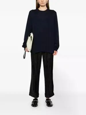 SEVEN GAUGE Wool-silk Blend Fine Ribbed Crew Neck Long Sleeve Pullover