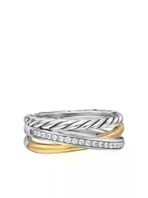 David Yurman 18kt Yellow Gold Crossover Diamond Ring - Silver