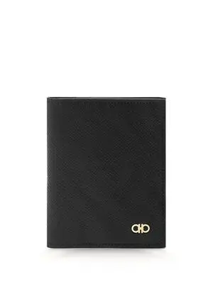 FERRAGAMO Gancini-plaque Leather Card Holder - Black