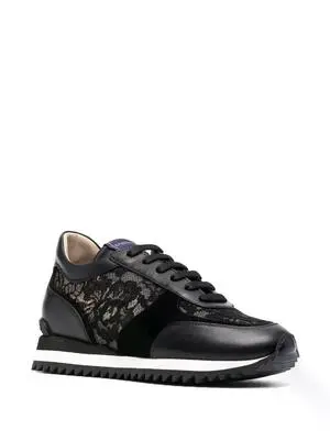 LE SILLA Lace-embellished Leather Sneakers - Black