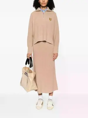 Maison Kitsuné Fox-patch Ribbed-knit Skirt
