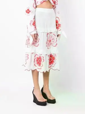 AMIR SLAMA Floral-embroidered Tiered Skirt