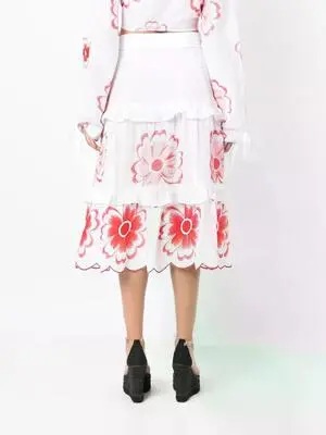 AMIR SLAMA Floral-embroidered Tiered Skirt