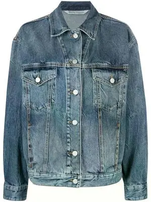 Palm Angels Sunrise-print Denim Jacket - Blue