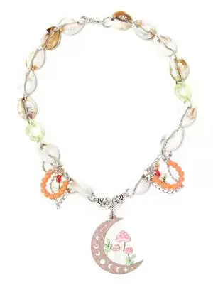 AMIR SLAMA Cowrie Shell-embellished Crescent Moon Necklace - Silver
