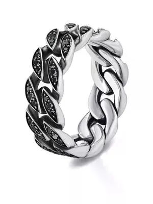David Yurman Sterling Silver Curb Chain Diamond Band Ring - Black