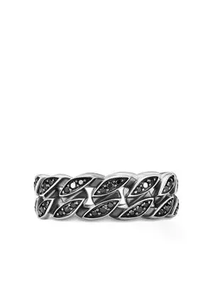 David Yurman Sterling Silver Curb Chain Diamond Band Ring - Black
