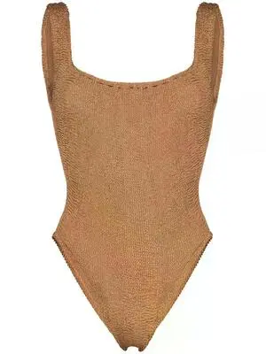 Hunza G Square-neck Crinkle One-piece Swimsuit - Brown