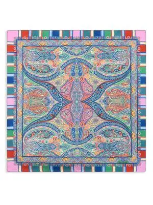 Etro Floral Silk Paisley Pocket Square - Blue
