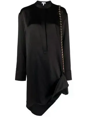 Loewe Chain Embellished Silk Shirtdress - Black