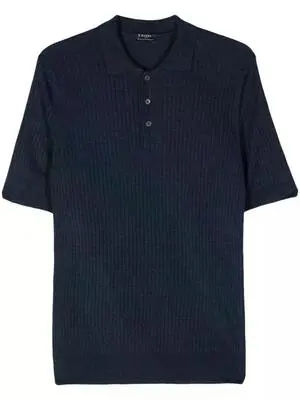BARBA NAPOLI Ribbed-knit Polo Shirt - Blue