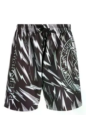 PLEIN SPORT Lightning-print Swim Shorts - Black