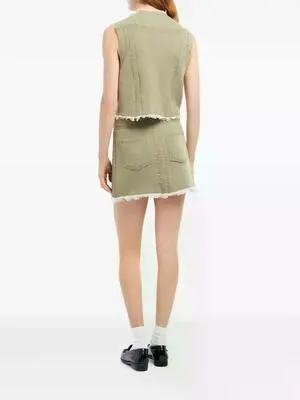 BARRIE Panelled Frayed Denim Vest - Green