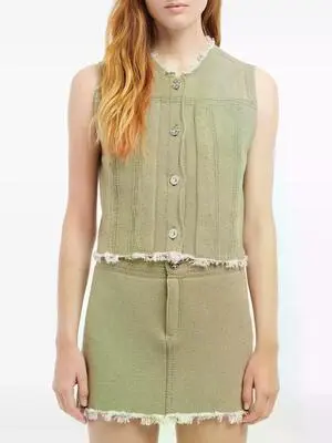 BARRIE Panelled Frayed Denim Vest - Green